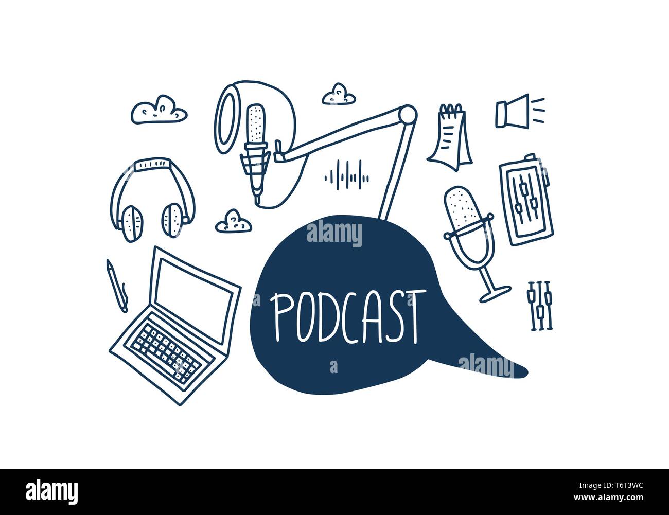Podcast emblem with handwritten lettering and decoration. Text and ...