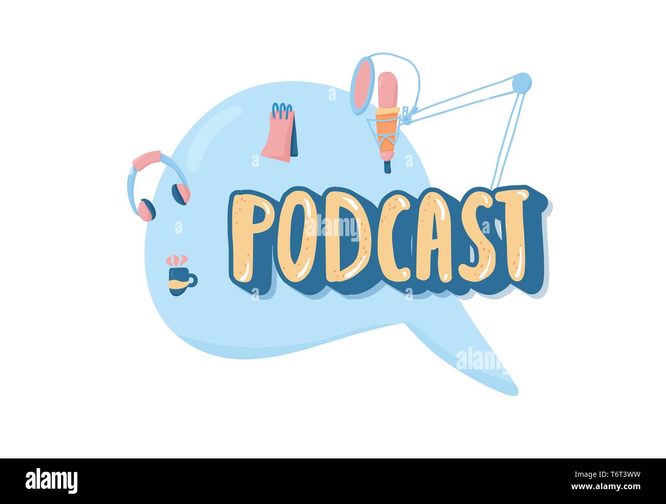 Podcast emblem with handwritten lettering and decoration. Text and ...