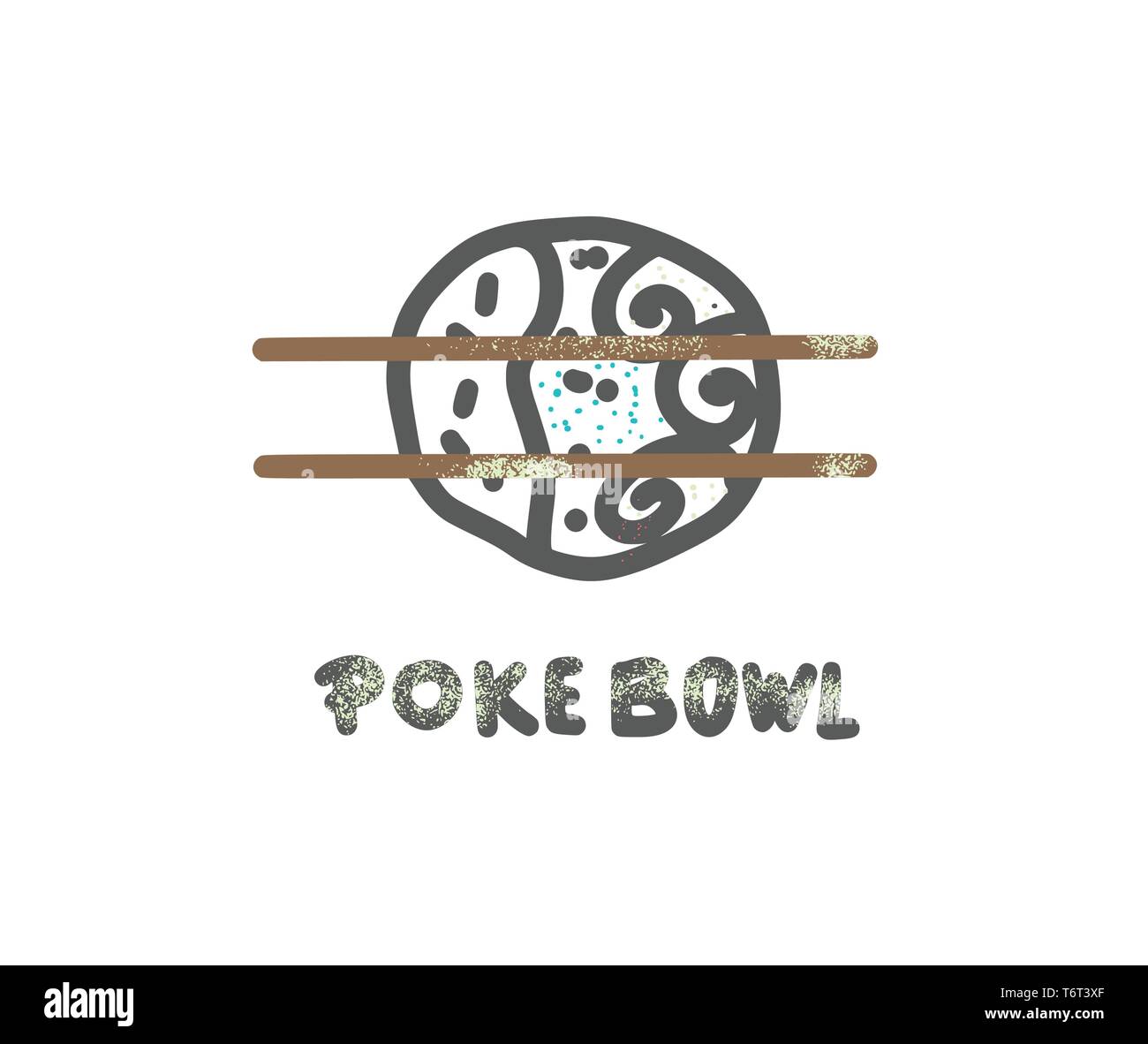 Poke bowl concept. Ingrediens of meal and lettering in doodle style ...