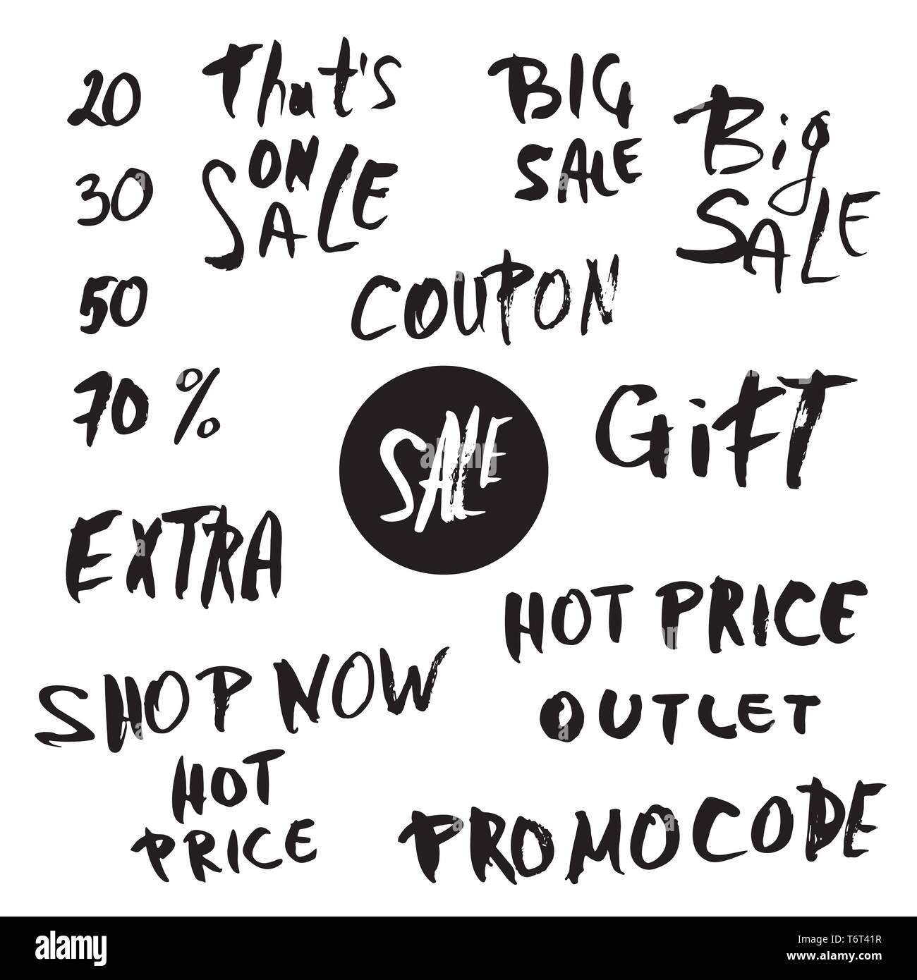 Set of sale quotes. Hand brush lettering collection. Vector promotion ...