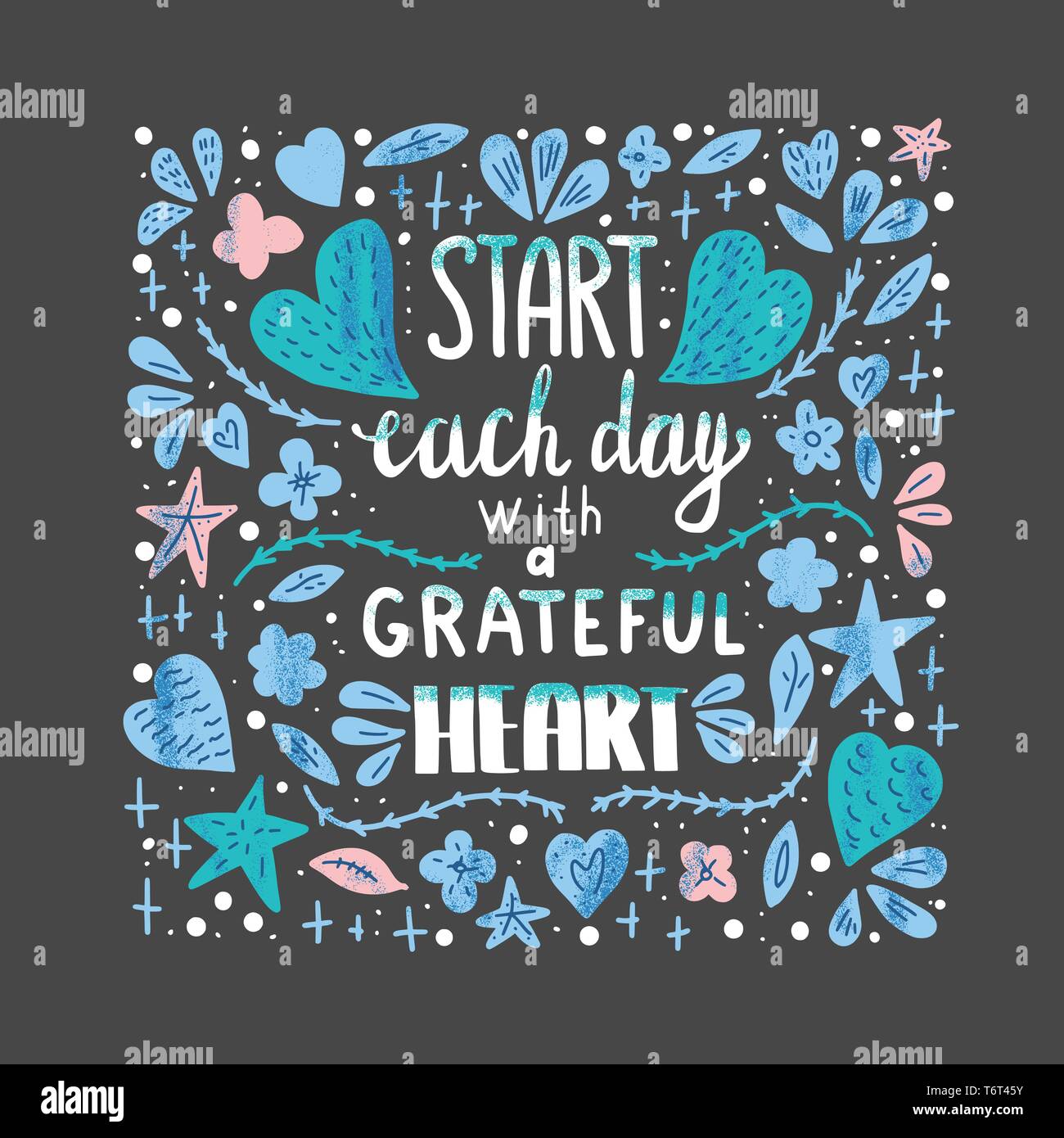 Start each day with a grateful heart poster. Handwritten lettering with ...