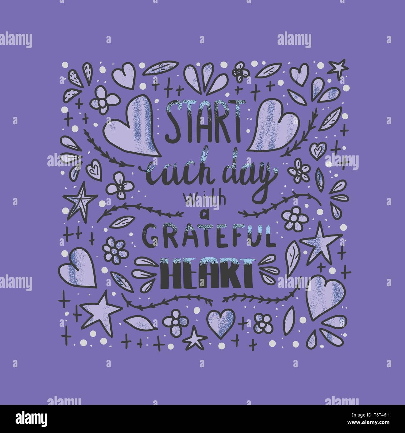 Start each day with a grateful heart poster. Handwritten lettering with ...