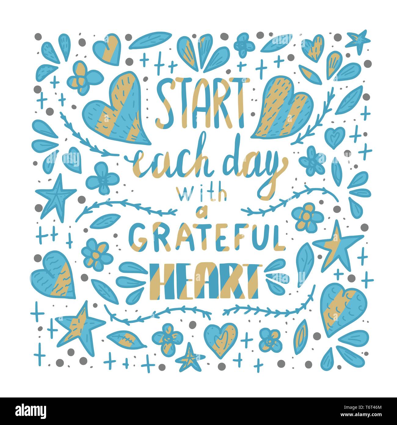 Start each day with a grateful heart poster. Handwritten lettering with ...