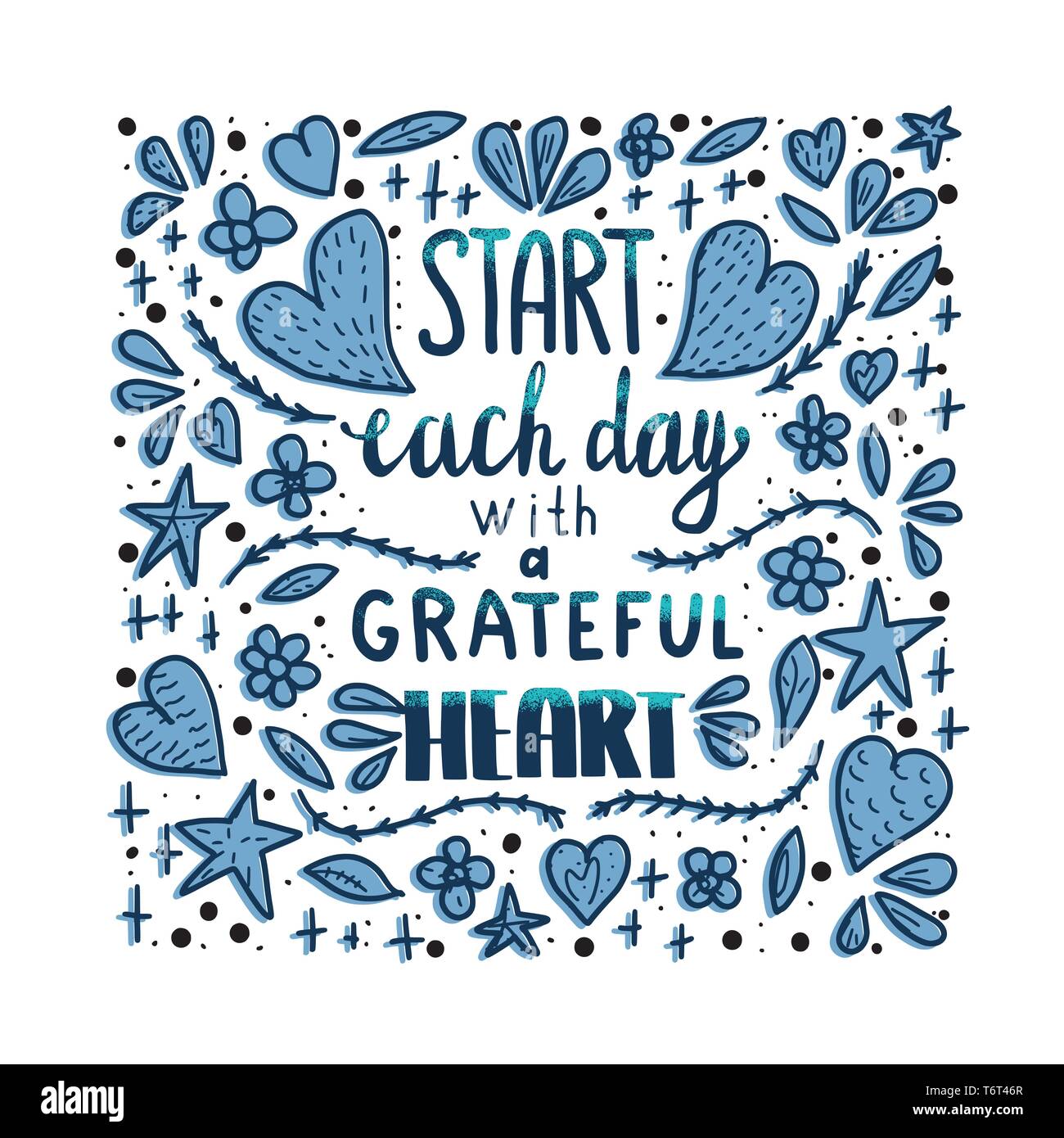 Start each day with a grateful heart poster. Handwritten lettering with ...