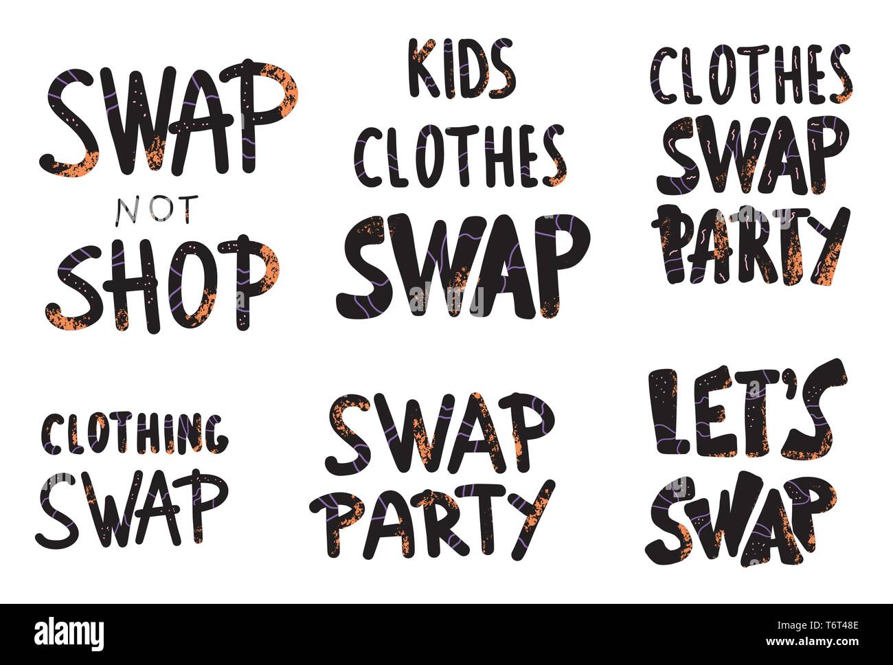Swap lettering set. Collection of quotes for clothes exchange party ...