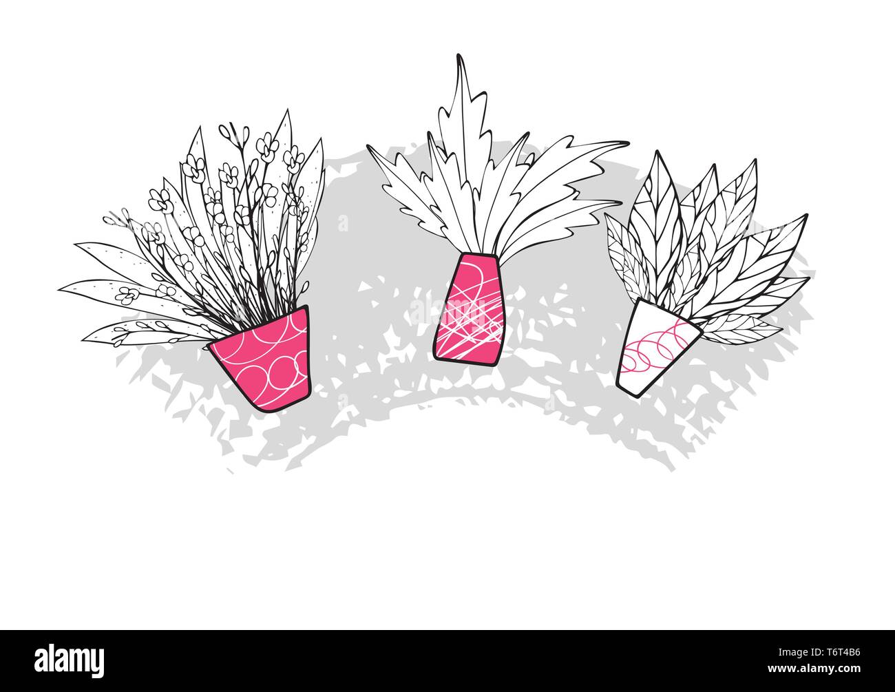 Set of flowers vases in doodle style. Vector illustration Stock Vector ...