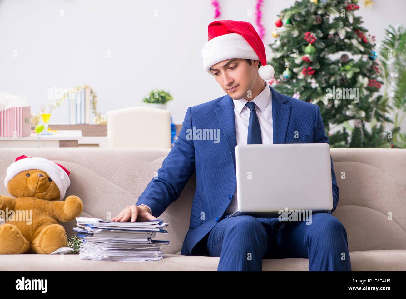 Busy employee working from home Stock Photo - Alamy
