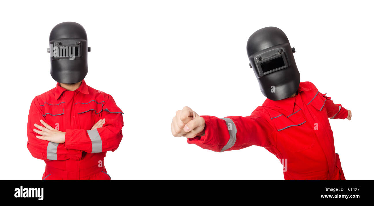 Funny welder isolated on white Stock Photo - Alamy