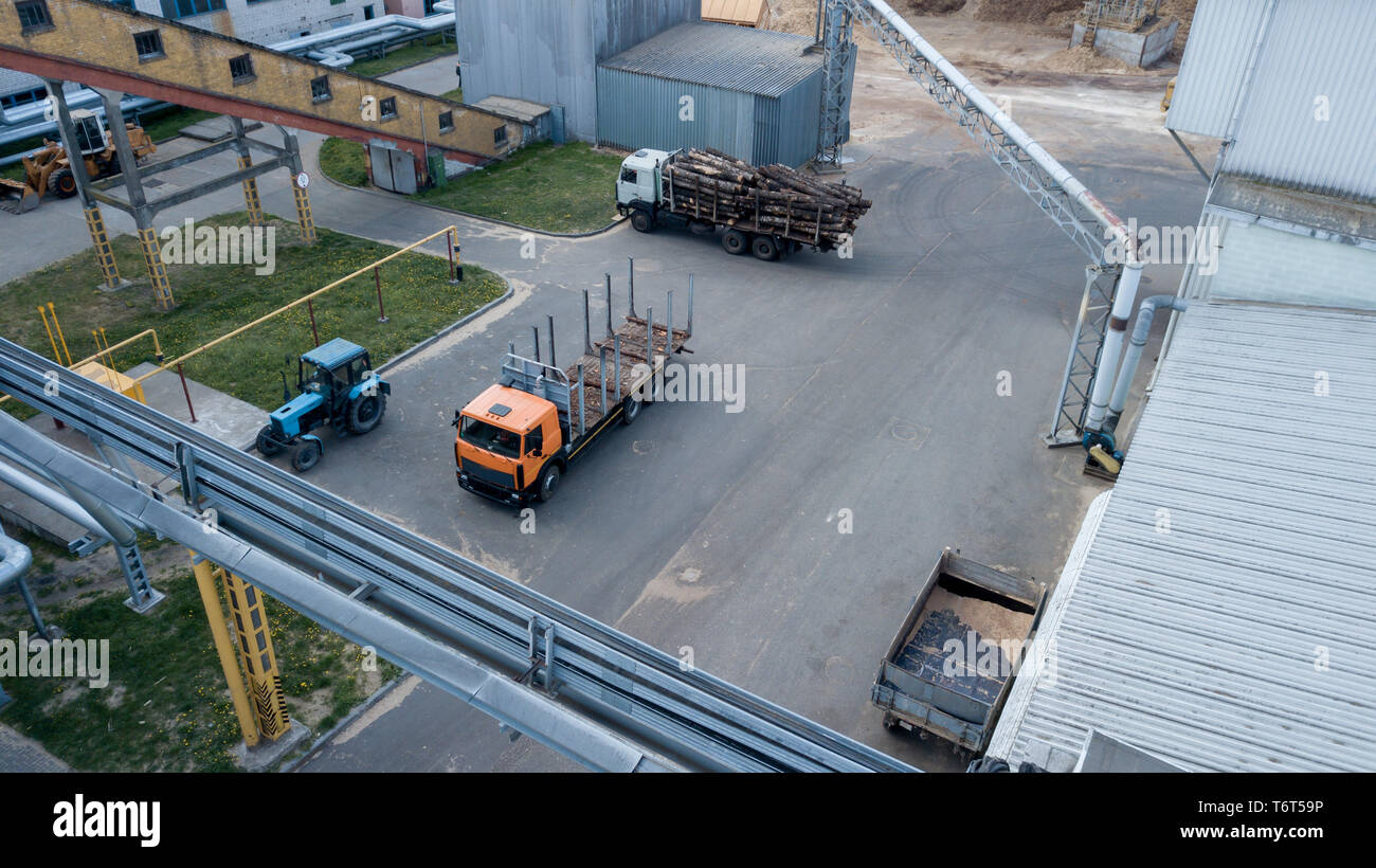 industrial enterprise top view, truck and tractor Stock Photo - Alamy