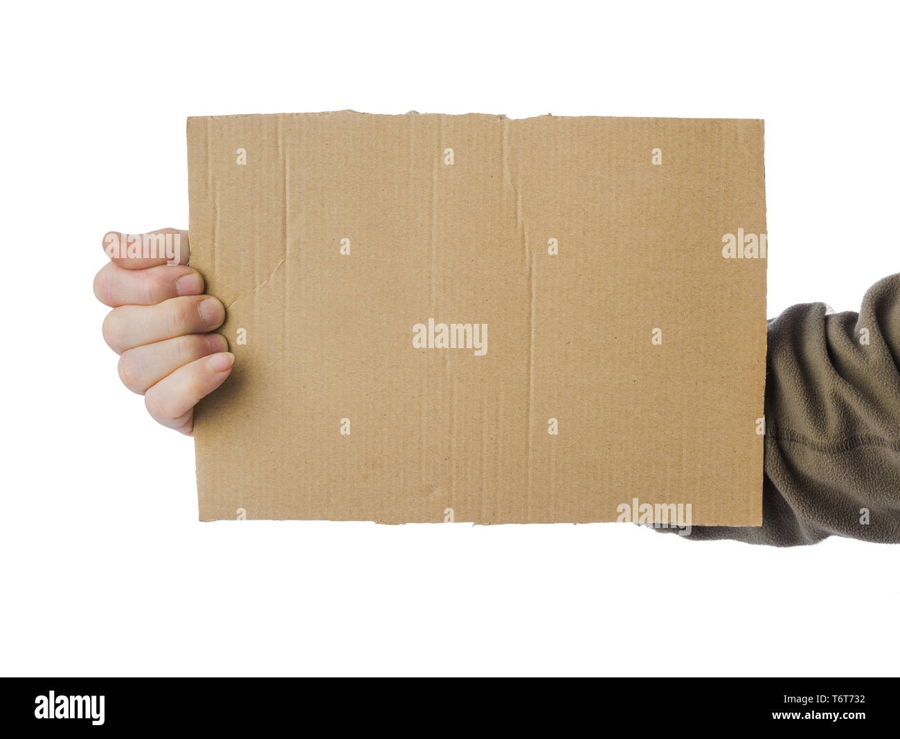 Hand of beggar with cardboard Stock Photo - Alamy