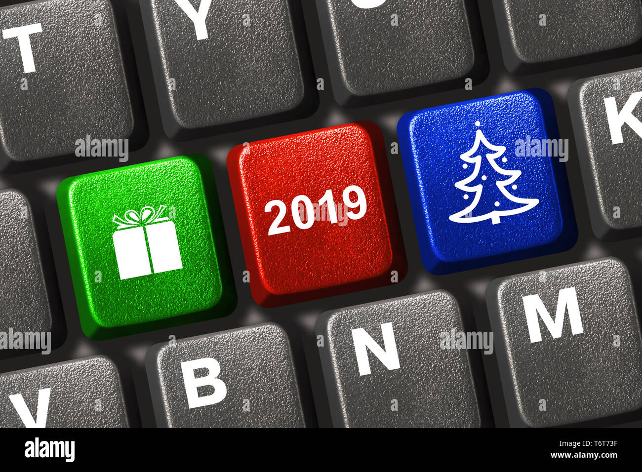 Computer keyboard with Christmas keys Stock Photo - Alamy