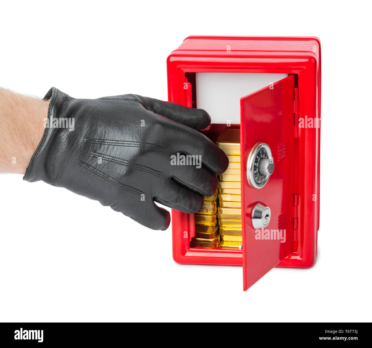 Hand and safe with gold bars Stock Photo - Alamy