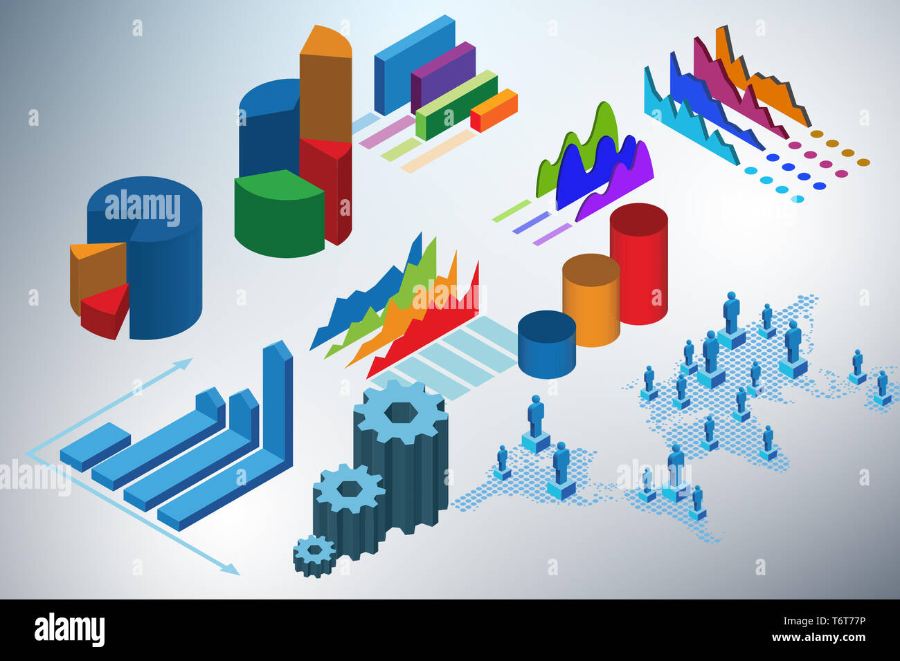 Various charts and graphs - 3d rendering Stock Photo - Alamy