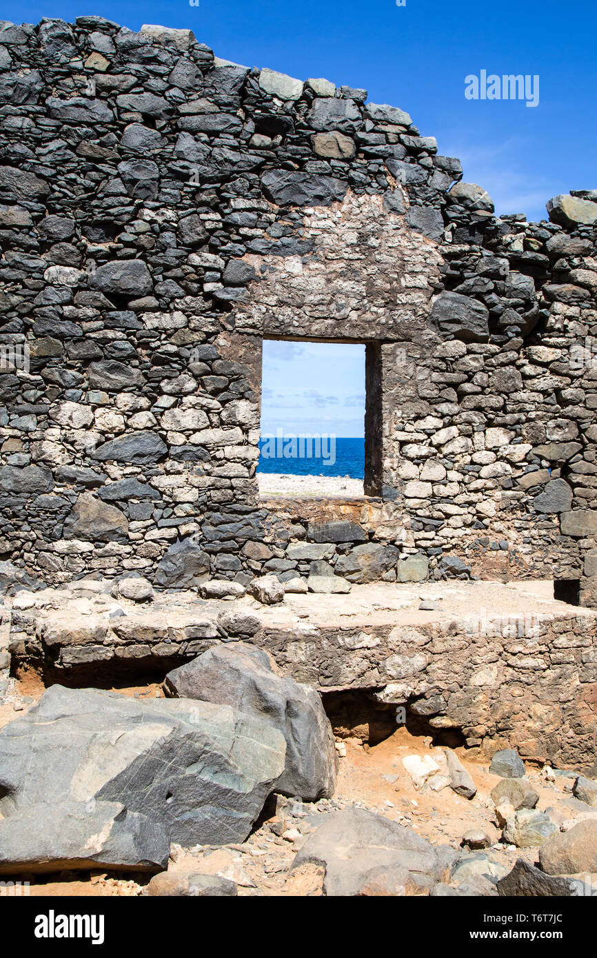 Bushiribana gold smelter ruins on the island of Aruba in the Caribbean ...