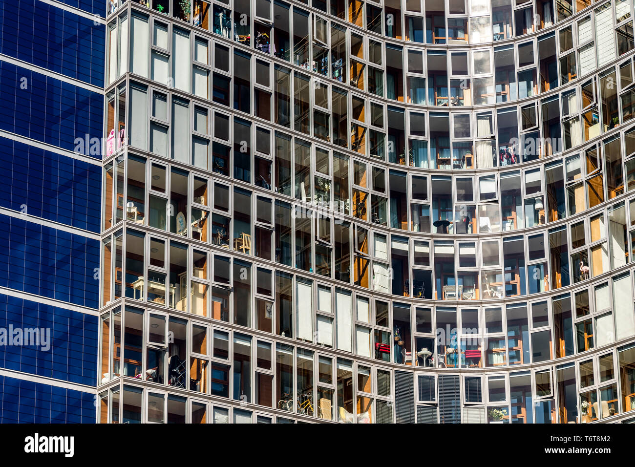 Apartment windows of Falcon Wharf , a riverside apartment building next ...