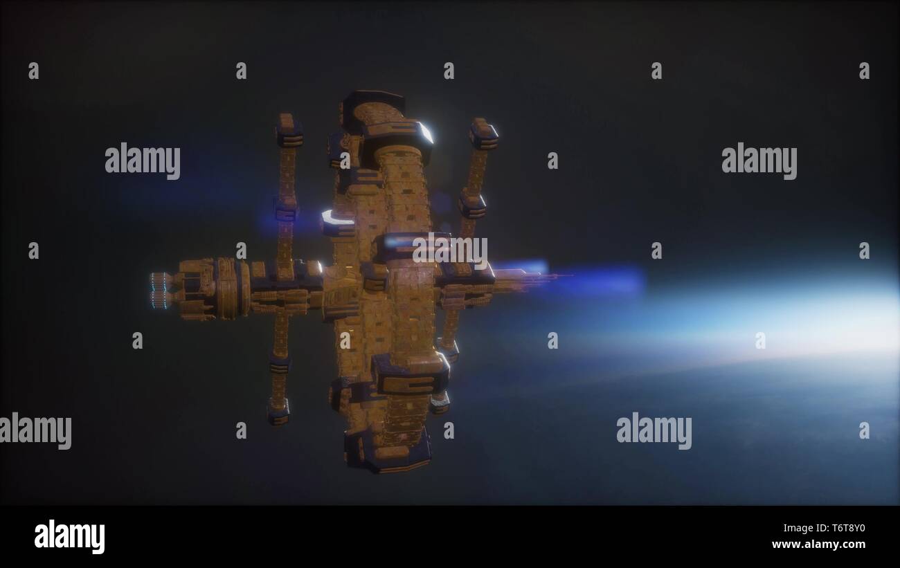 Earth and Spacecraft. space ship over the earth Stock Photo - Alamy