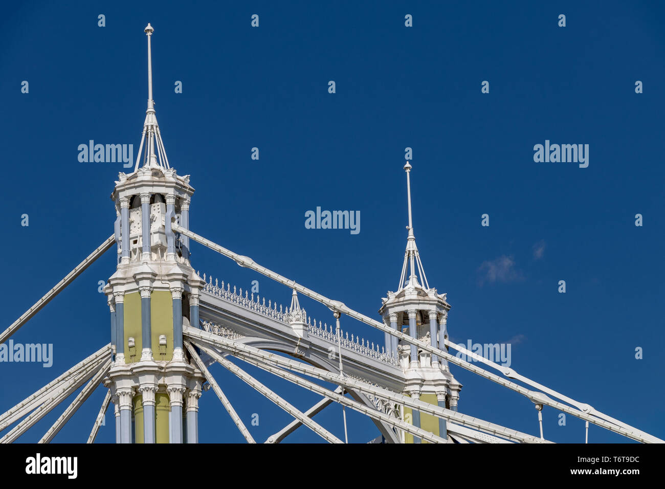 Cast Iron towers of The Albert Bridge which connects Chelsea on the ...