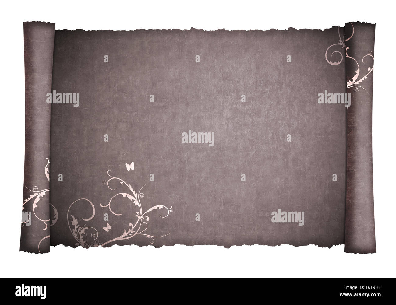 old scroll paper background with flower ornament designs Stock Photo ...