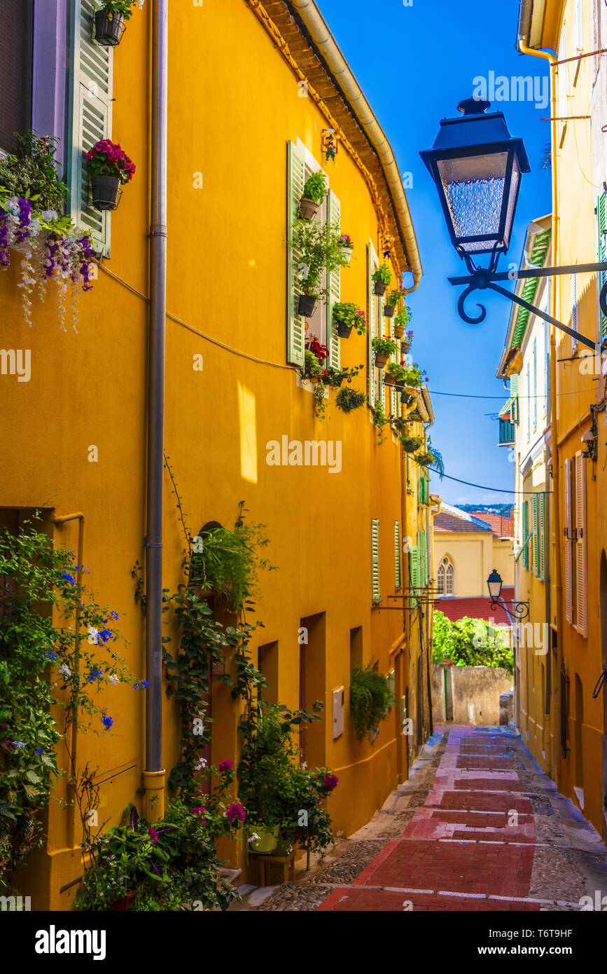 Old town architecture of Menton on French Riviera Stock Photo - Alamy
