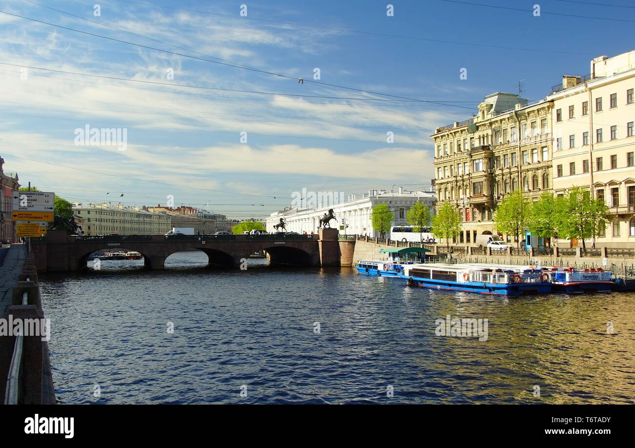 Summer sunny day on the embankment of the Fontanka River Stock Photo ...
