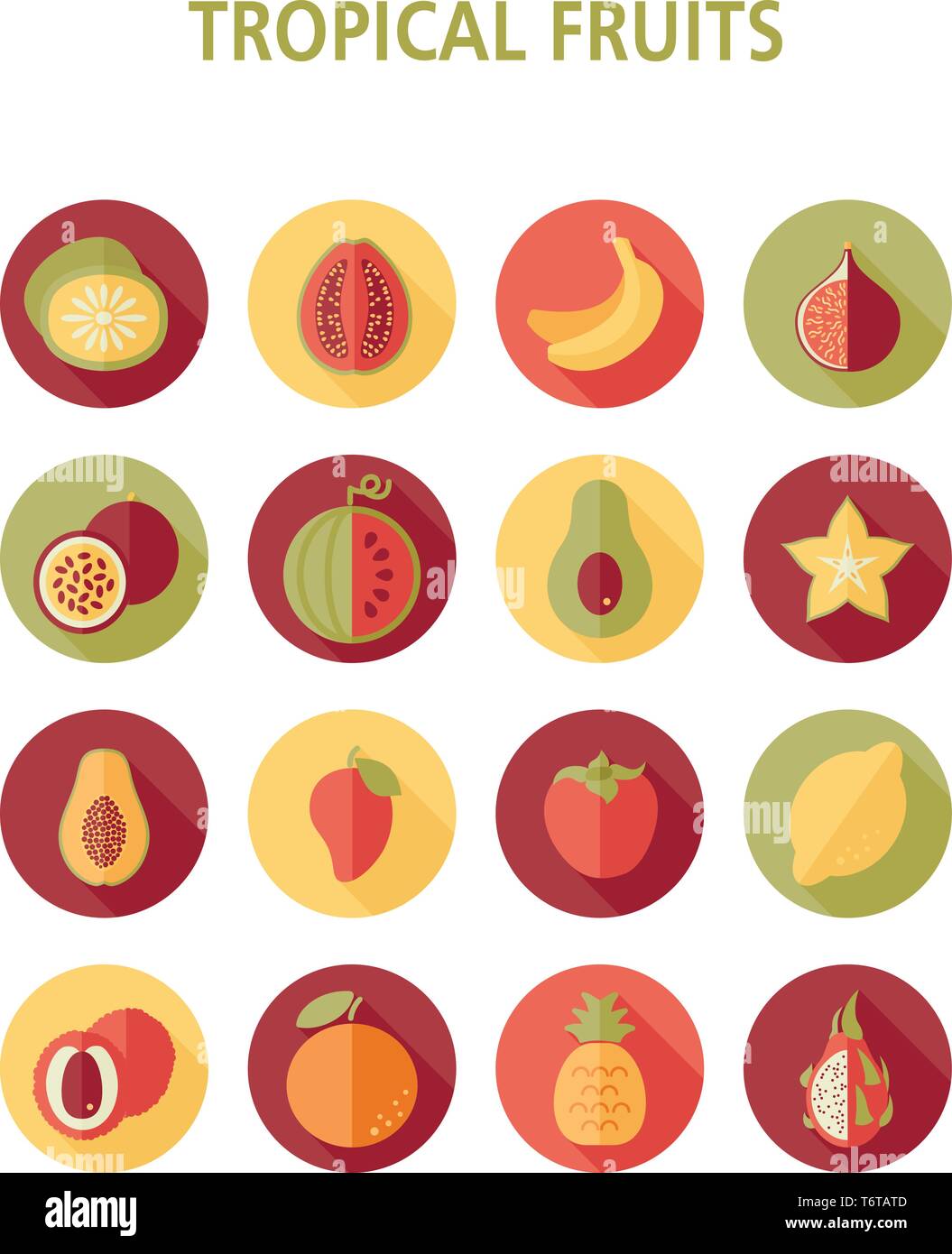 Tropical fruit icons set. Vector illustration for food apps and ...
