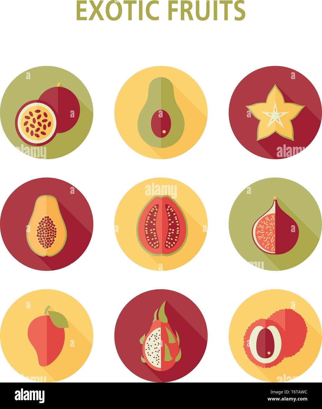 Exotic fruit icons set. Vector illustration for food apps and websites ...