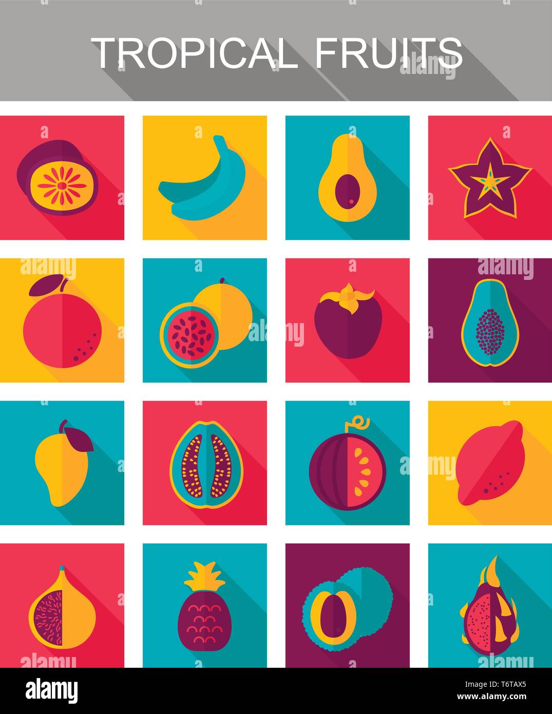 Tropical fruit icons set. Vector illustration for food apps and ...