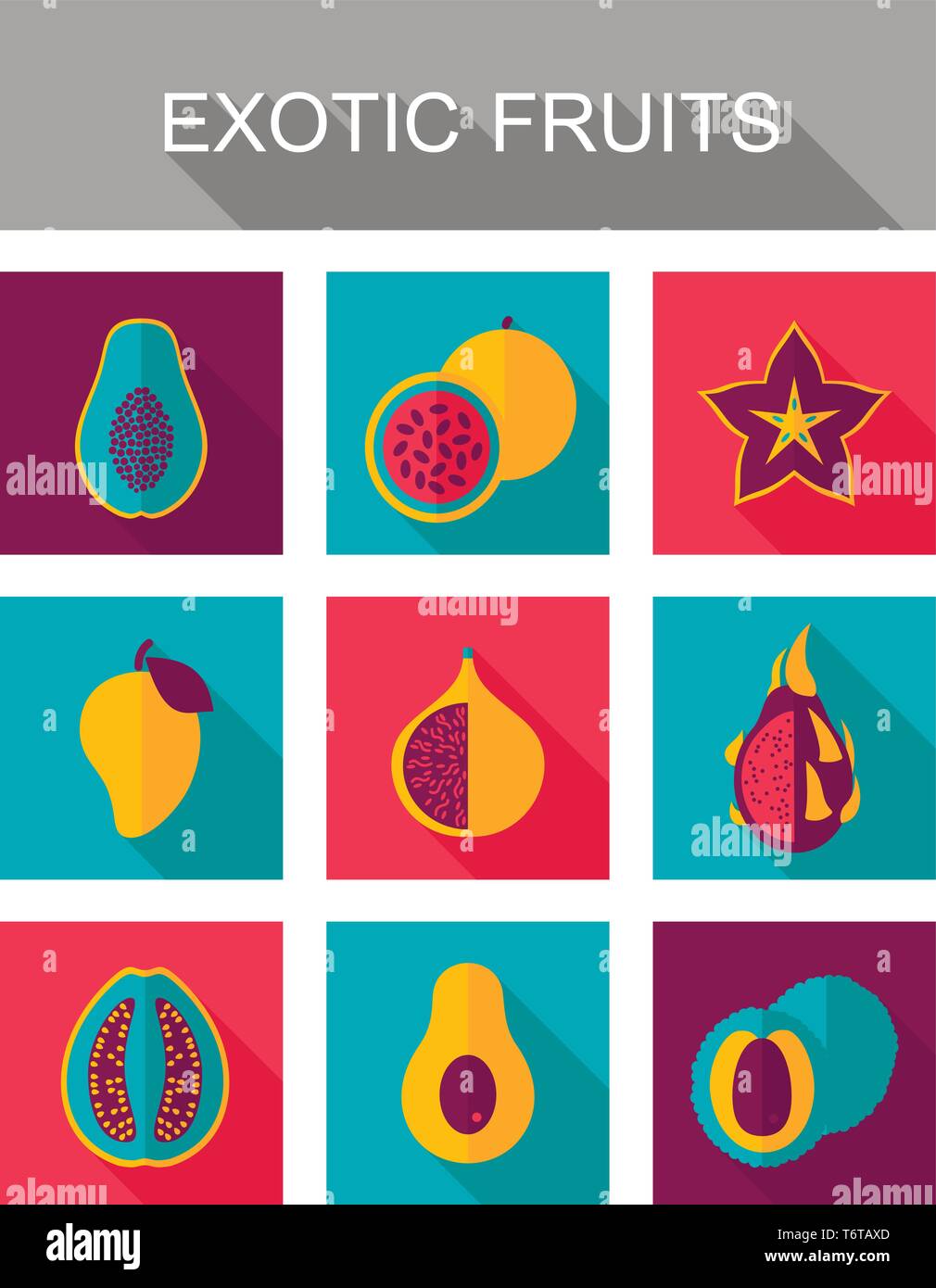 Exotic fruit icons set. Vector illustration for food apps and websites ...