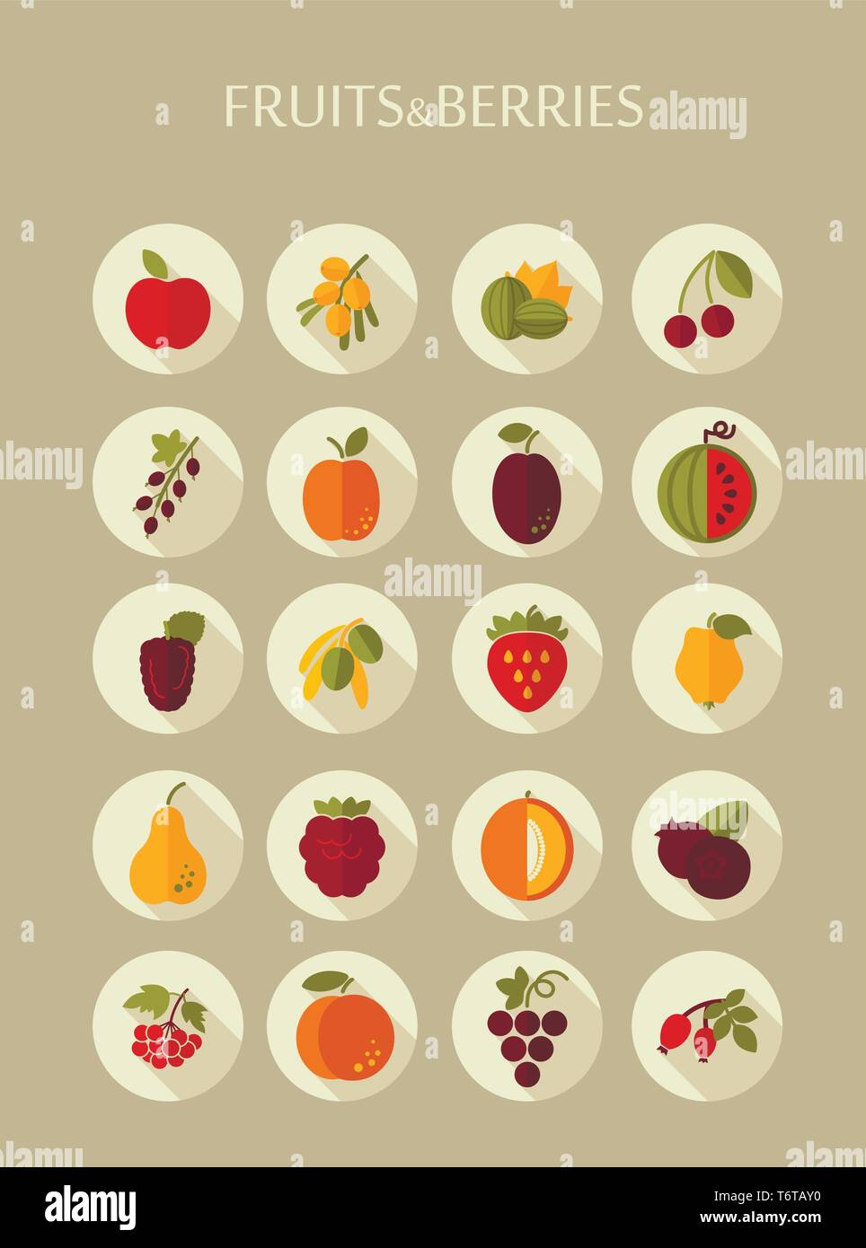 Set of Fruits and Berries icons set. Vector illustration for food apps ...