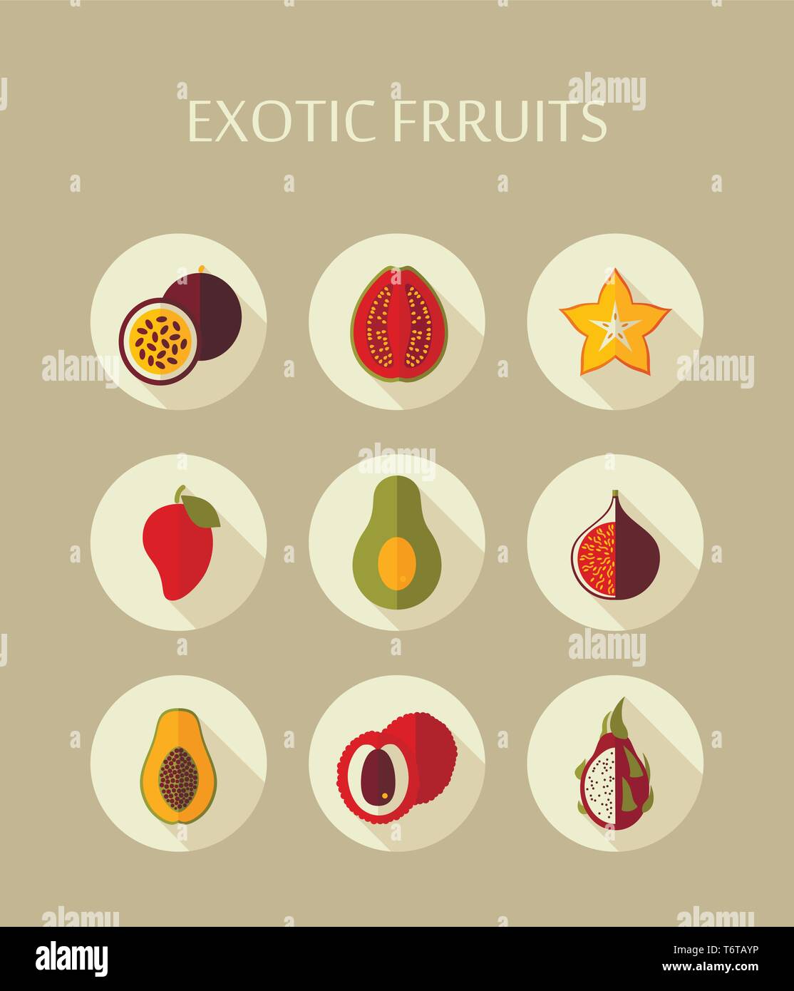 Exotic fruit icons set. Vector illustration for food apps and websites ...