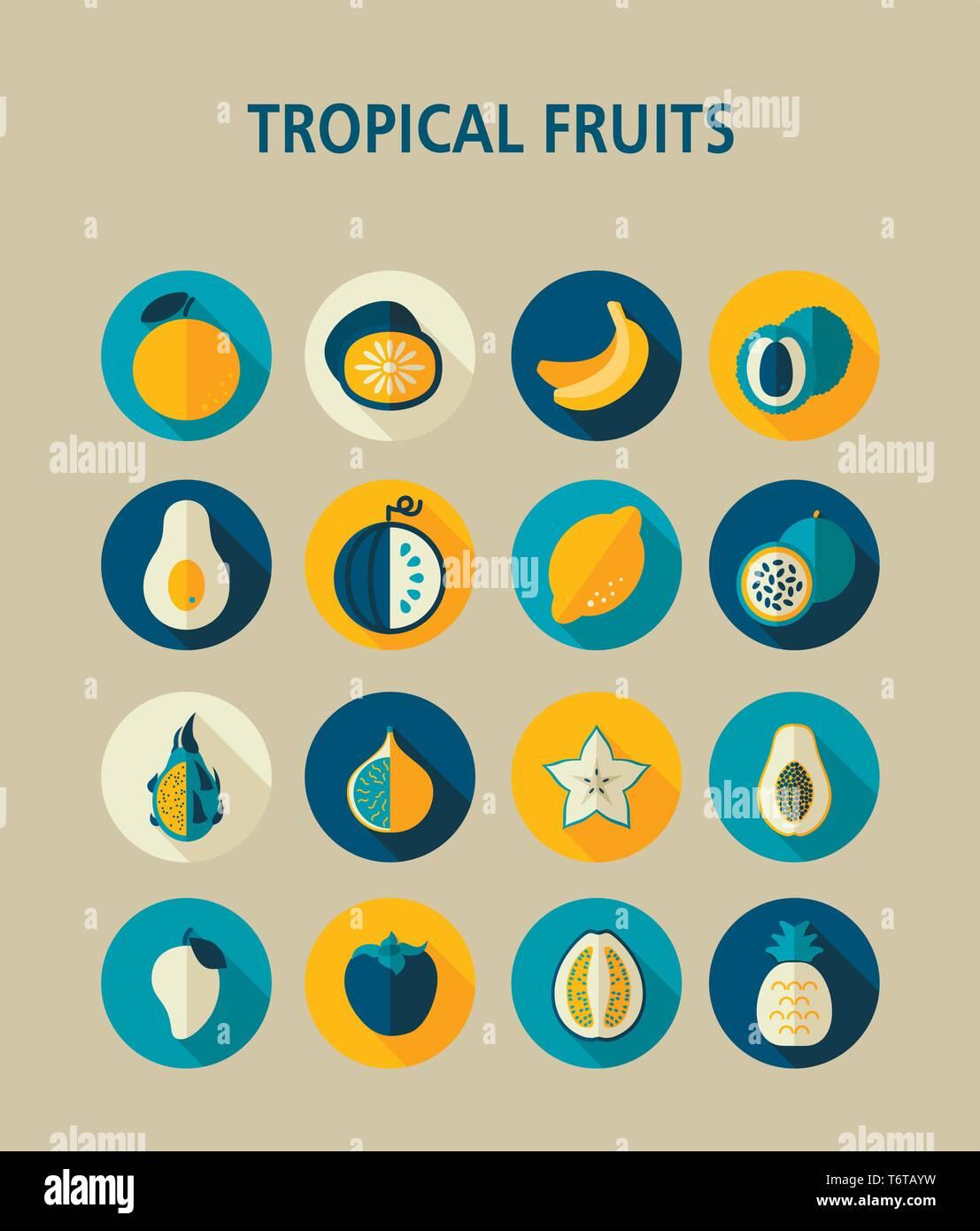 Tropical fruit icons set. Vector illustration for food apps and ...