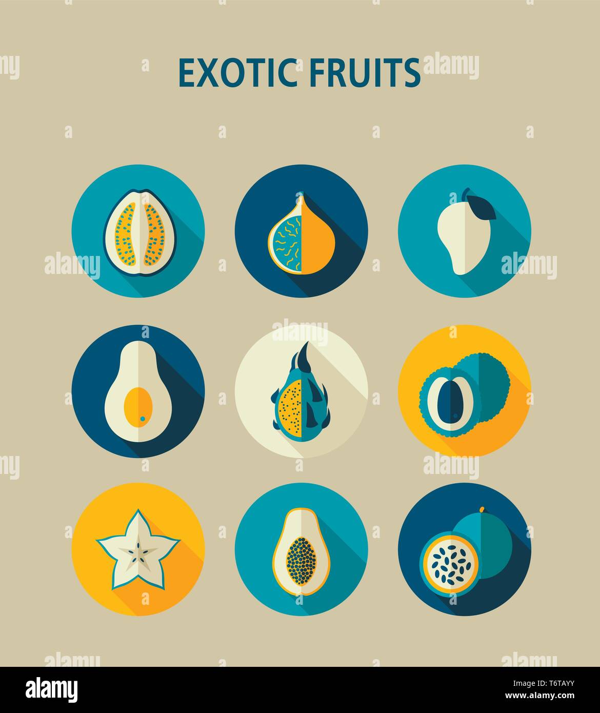 Exotic fruit icons set. Vector illustration for food apps and websites ...