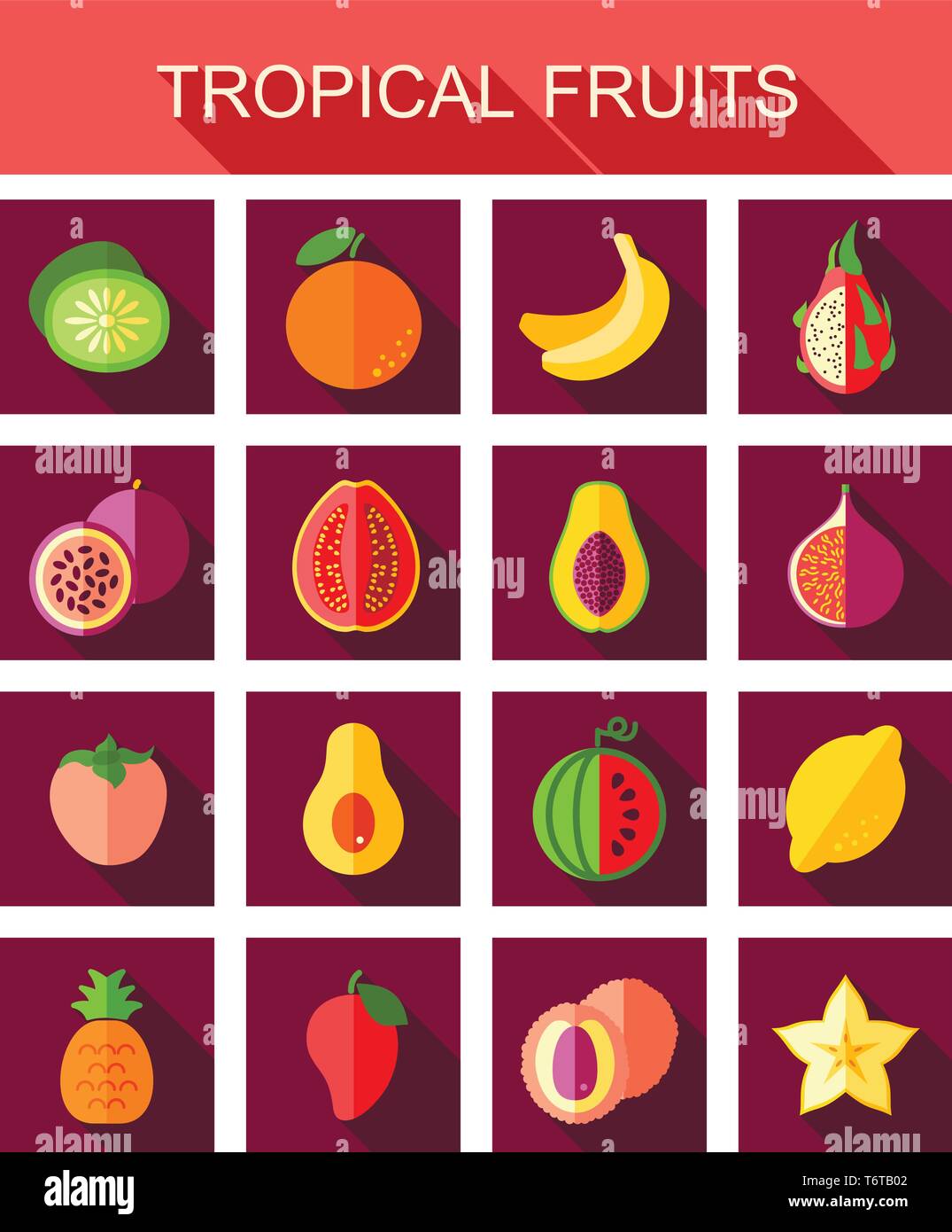 Tropical fruit icons set. Vector illustration for food apps and ...