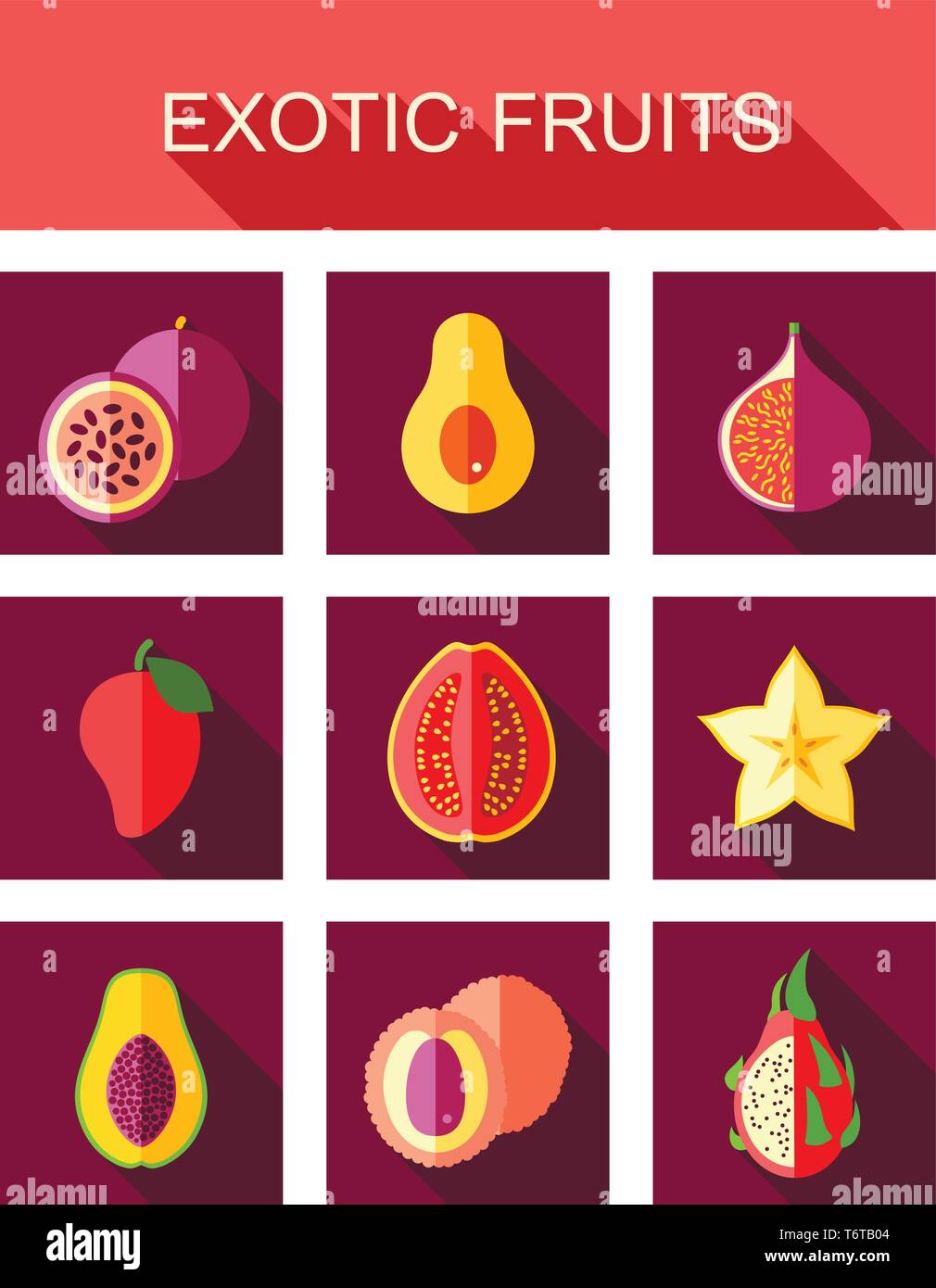 Exotic fruit icons set. Vector illustration for food apps and websites ...
