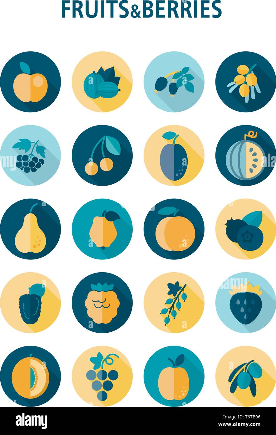 Set of Fruits and Berries icons set. Vector illustration for food apps ...