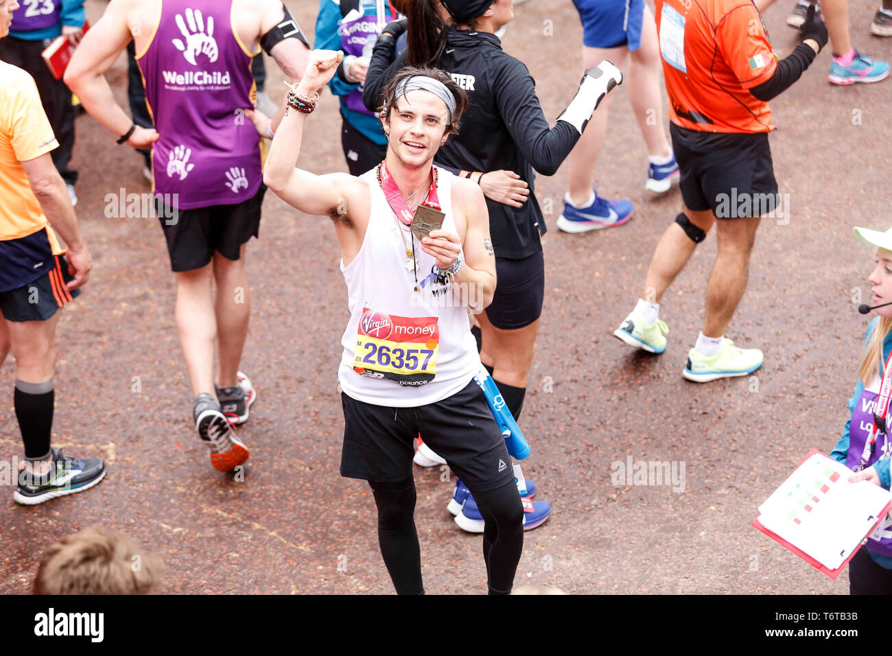 London, England – April 28, 2019: An actor, Cel Spellman presents his ...