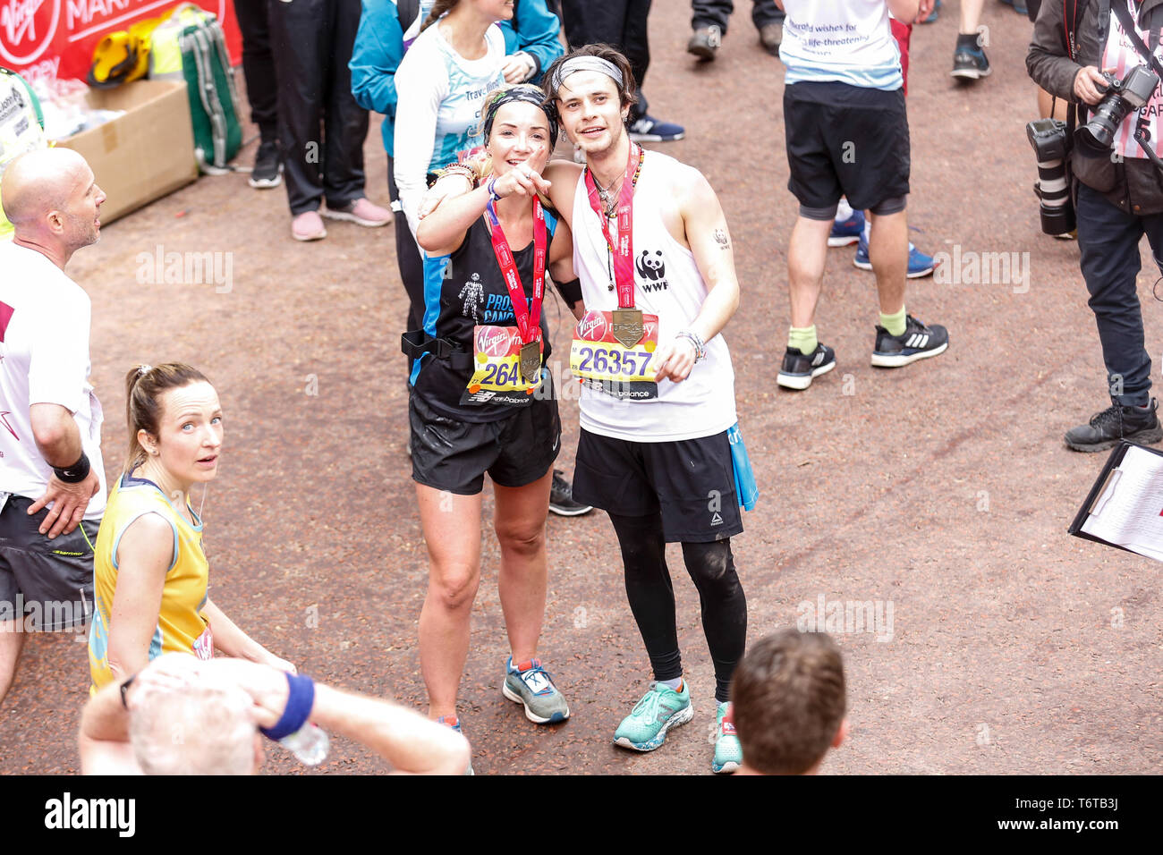 London, England – April 28, 2019: Actors Helen Skelton and Cel Spellman ...