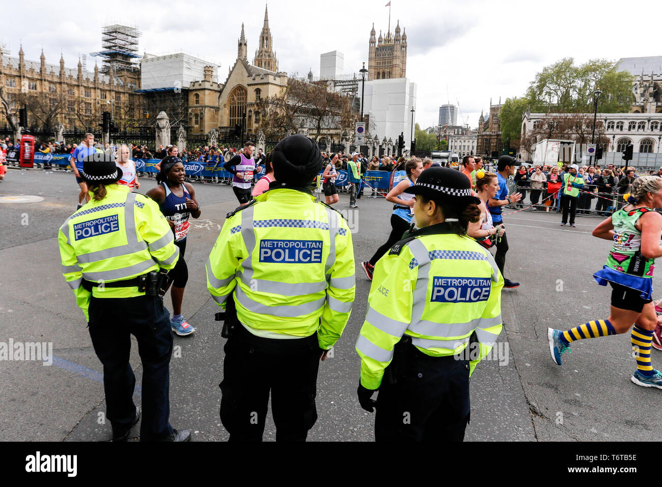London, England – April 28, 2019: Police patrols street in front of the ...