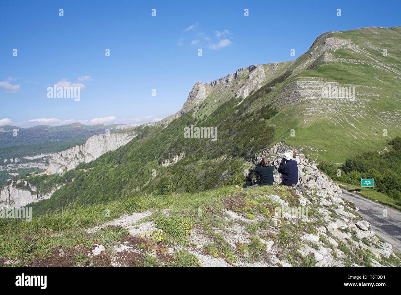 Bird watchers at the Col de la Bataille Vercors National Park France ...