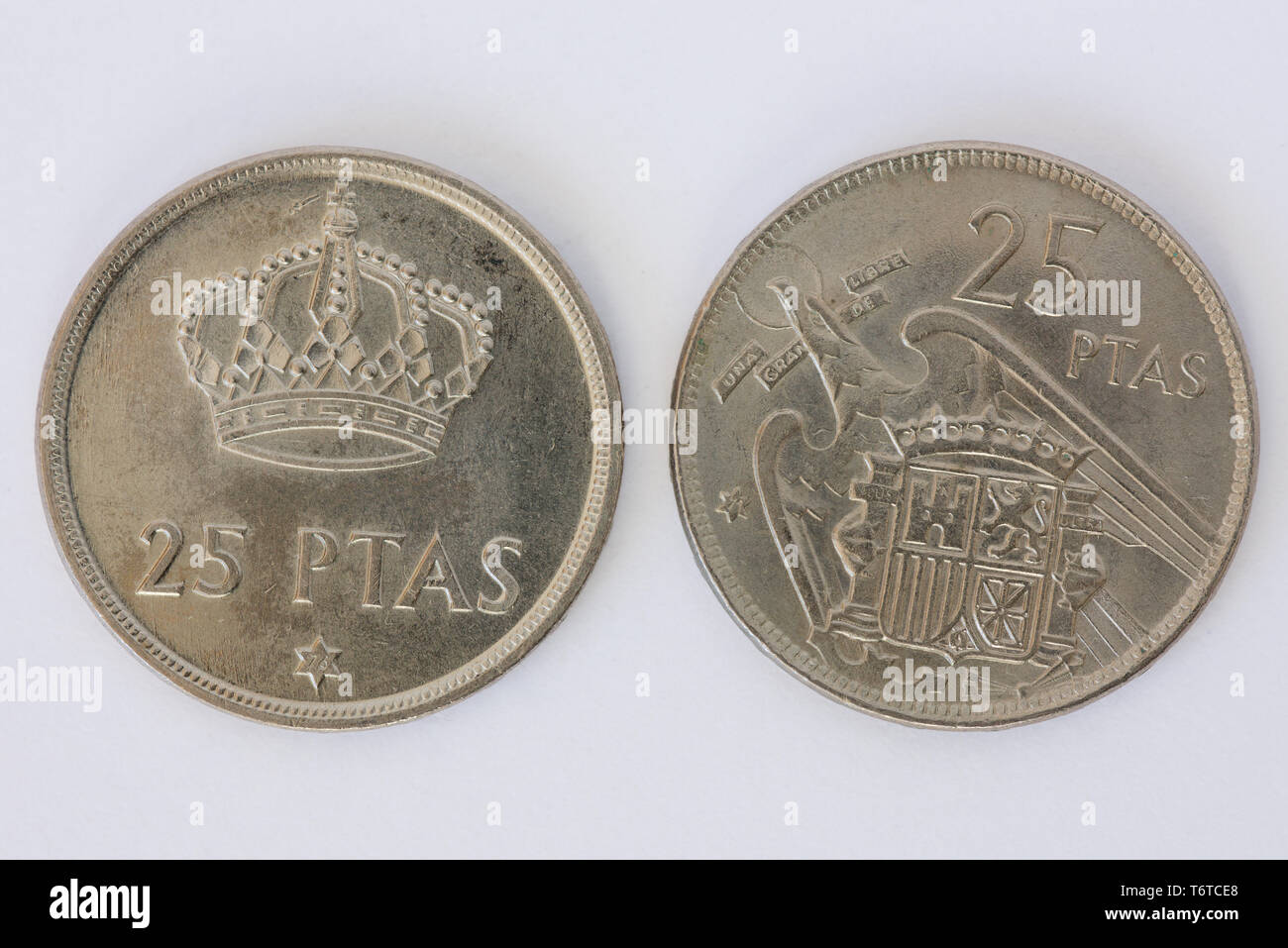 Spain coins - 25 Pesetas different reverse sides Stock Photo - Alamy
