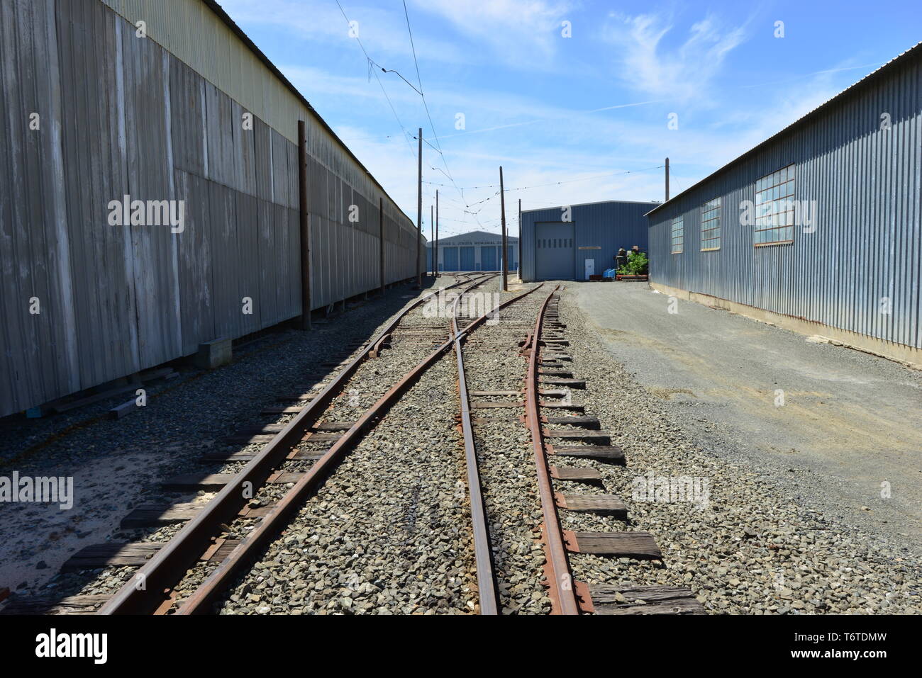 An American railroad engine shed in springtime Stock Photo - Alamy