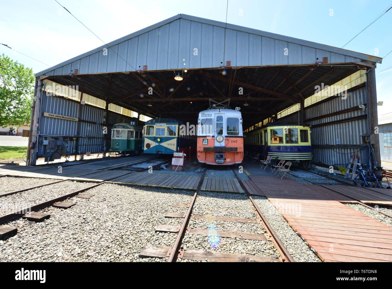 An American railroad engine shed in springtime Stock Photo - Alamy