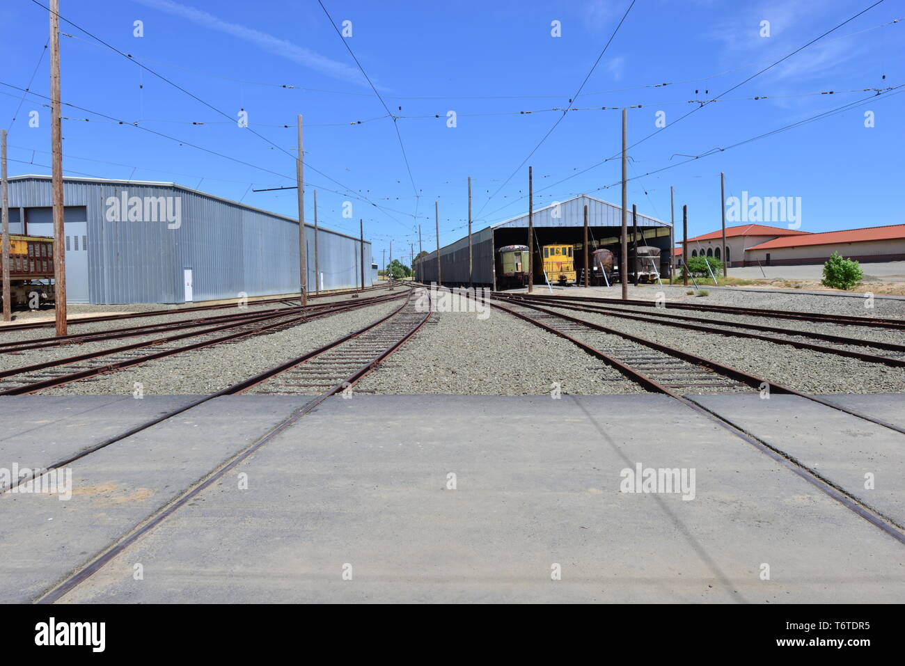 An American railroad engine shed in springtime Stock Photo - Alamy