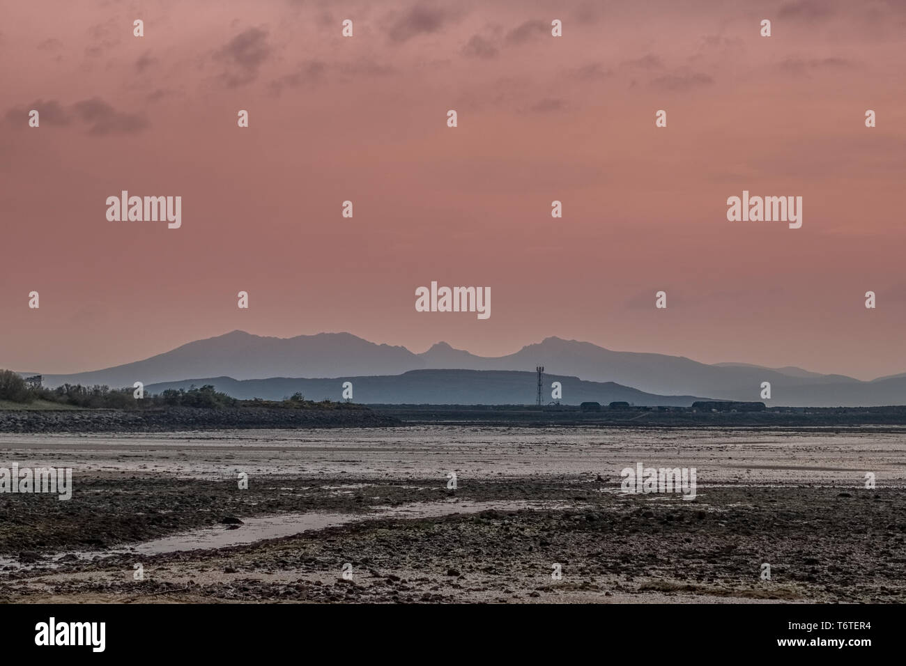 The Isle of Arran from Fairlie sandy shore line after the sun goes down ...