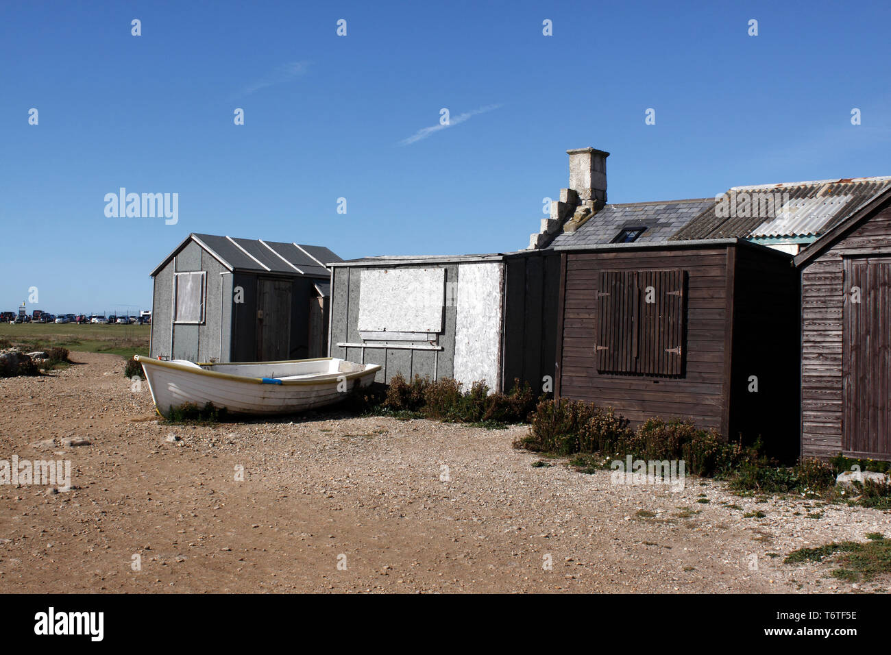 BEACH HUTS ON PORTLAND BILL DORSET UK Stock Photo - Alamy