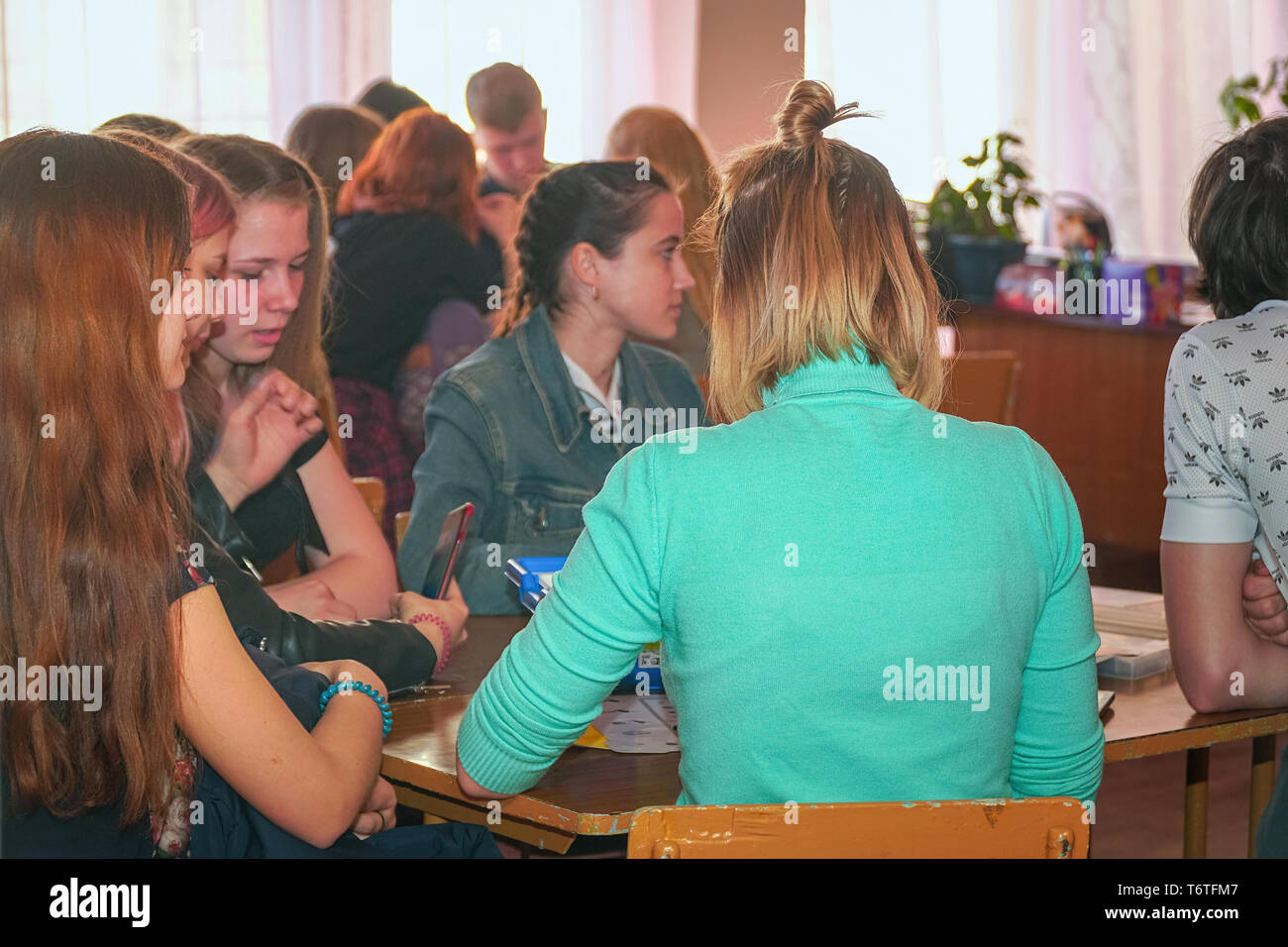 Girls students in the classroom at their desks Stock Photo - Alamy