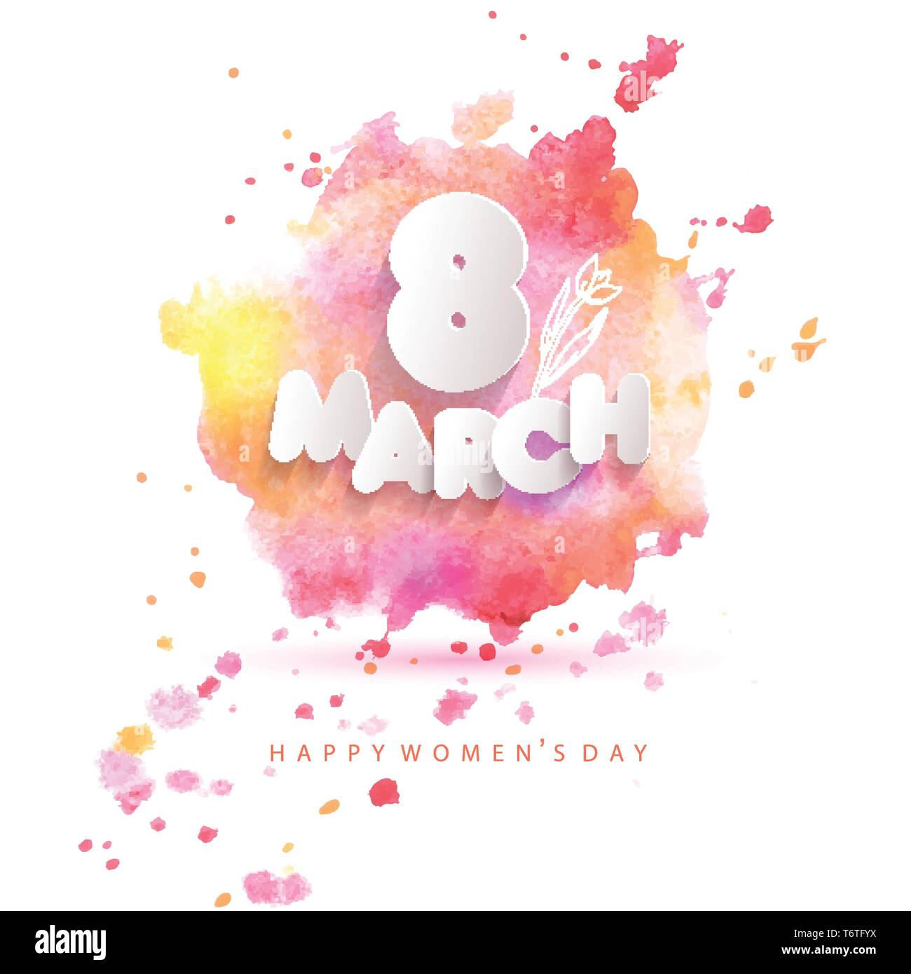 8 March vector card on pink watercolor background Stock Vector Image ...
