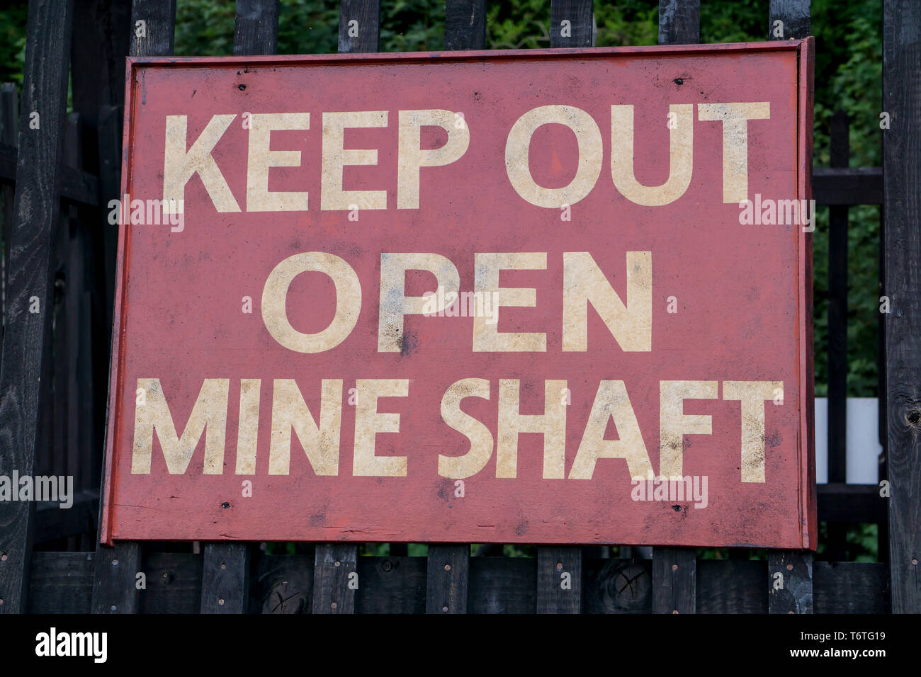 'Keep Out Open Mine Shaft' public warning sign to tourists at Black ...