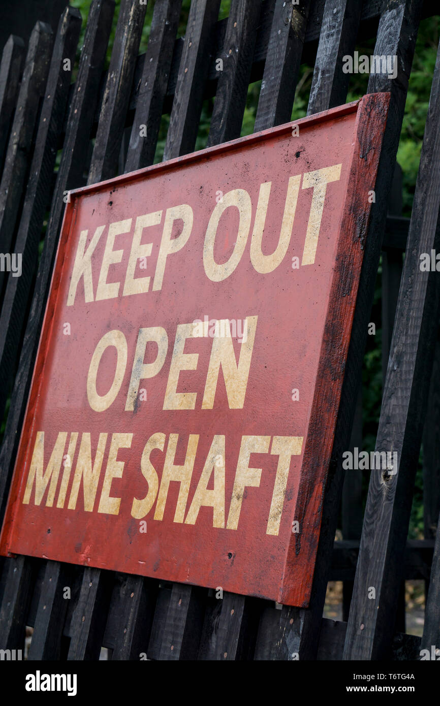 'Keep Out Open Mine Shaft' public warning sign to tourists at Black ...
