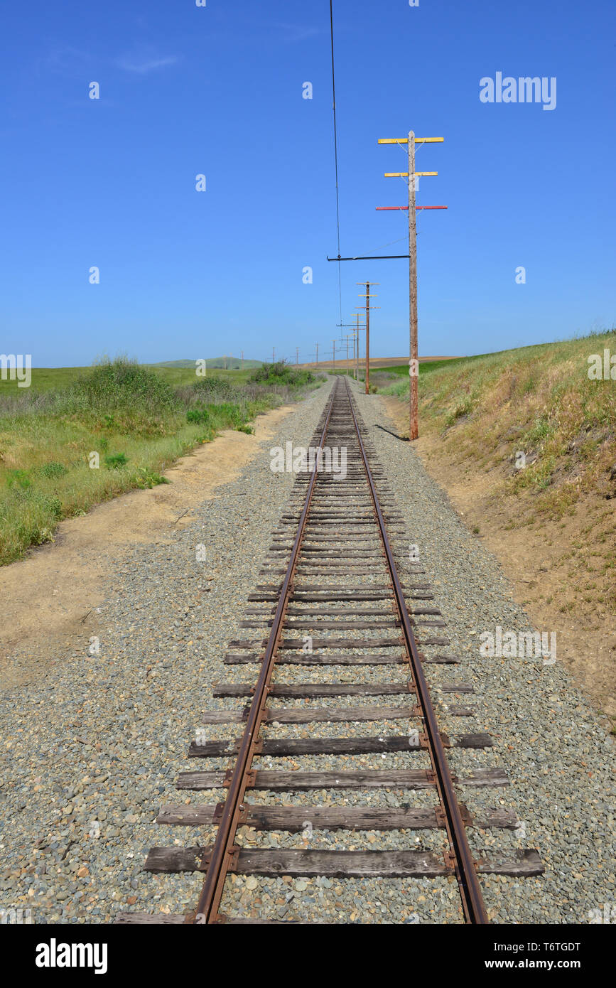 Looking down the Railroad track from an Electric locomotive in ...